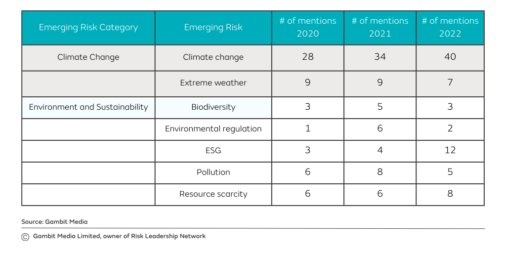 What are the top emerging risks globally among organisations?